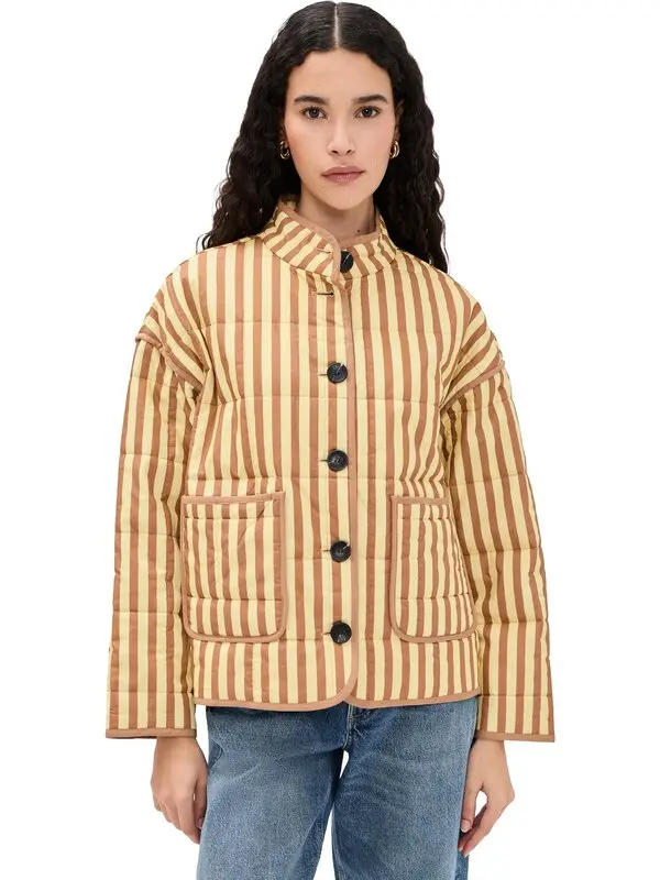 Avec Les Filles Striped Box Quilted Jacket - Butter/natural Stripe