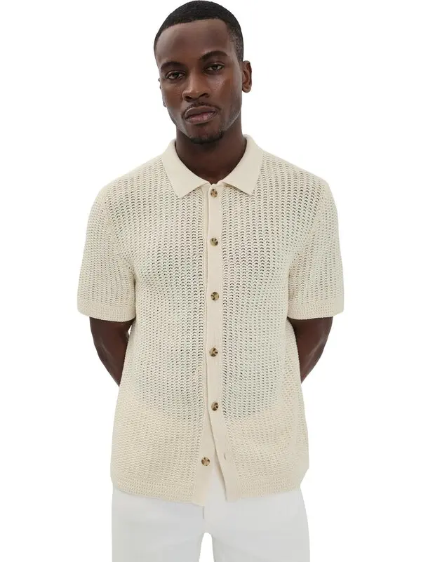 Vince Crochet Short Sleeve Button Down Shirt - Bone