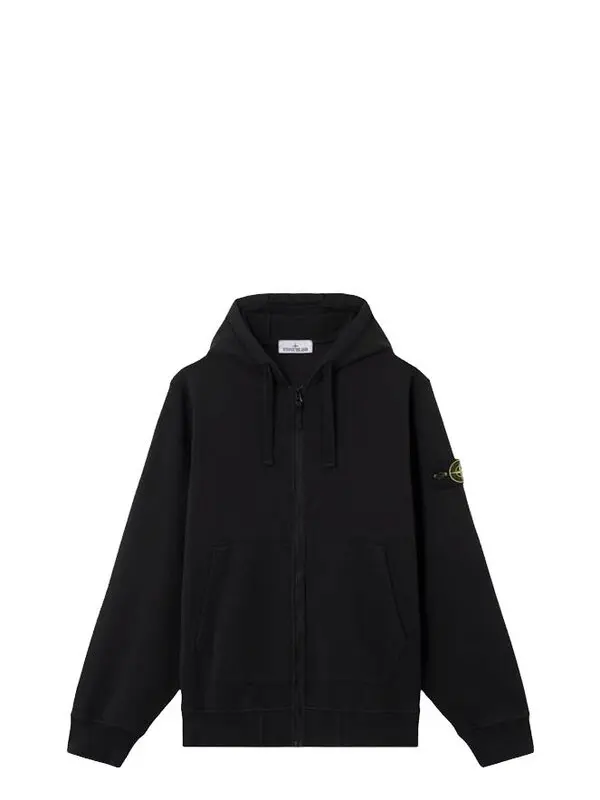 Stone Island Organic Cotton Fleece Zip-up Sweatshirt - Black