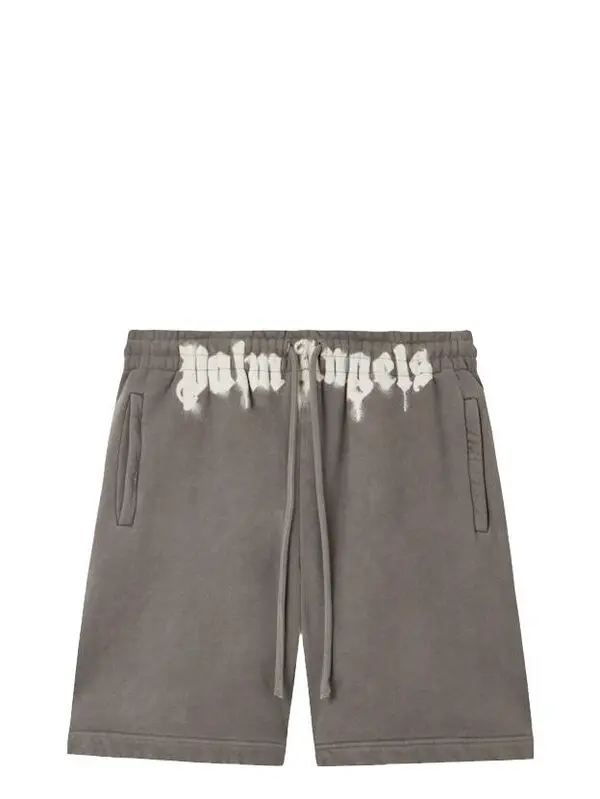 Palm Angels Waist Graffiti Logo Sweatshorts - Grey