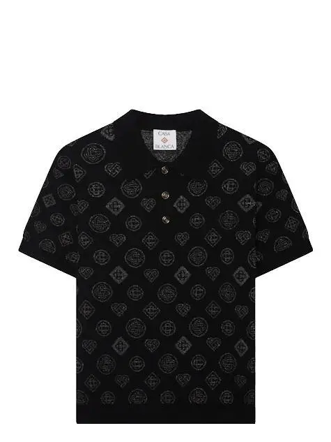 Casablanca Monogram Jacquard Polo Shirt - Black