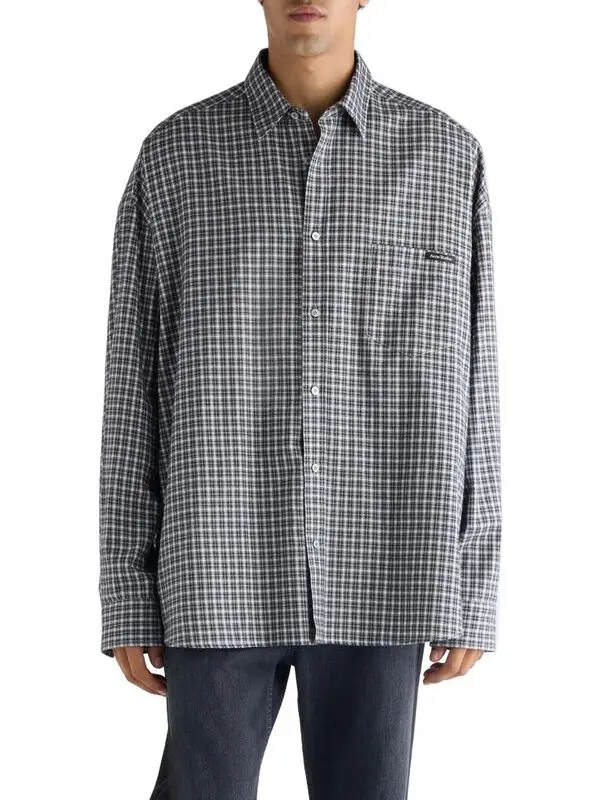 Acne Studios Soffia Relaxed Fit Check Flannel Button-up Shirt - Black/white