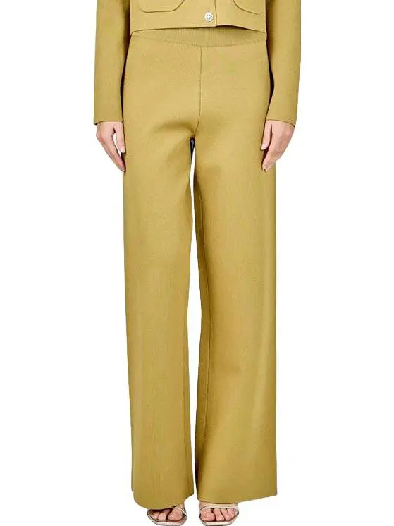 Endless Rose Relaxed Fit Wide Leg Sweater Pants - Mustard Green