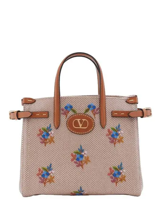Valentino Garavani Antibes Flower Embroidered Canvas Tote - Tobacco