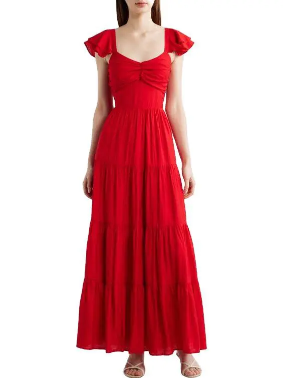 FLYING TOMATO Tiered Maxi Dress - Red