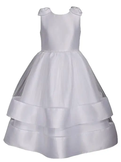 IRIS & IVY Tiered Shantung Dress With Pearl Waist Trim - White