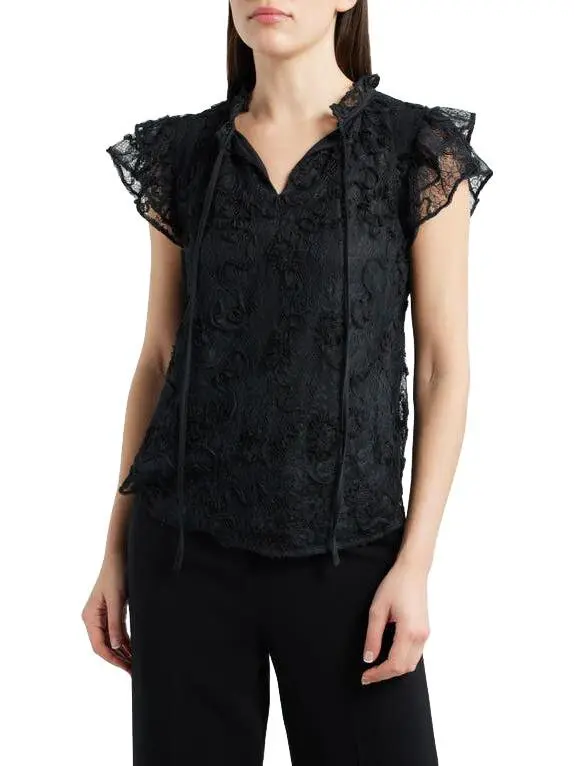Anne Klein Ruffle Sleeve Lace Top - Anne Black
