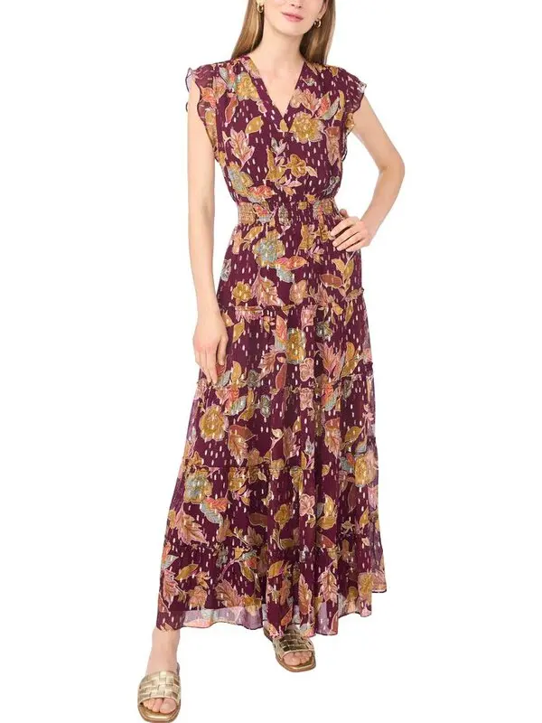 Vince Camuto Foil Tiered Maxi Dress - Apple Red