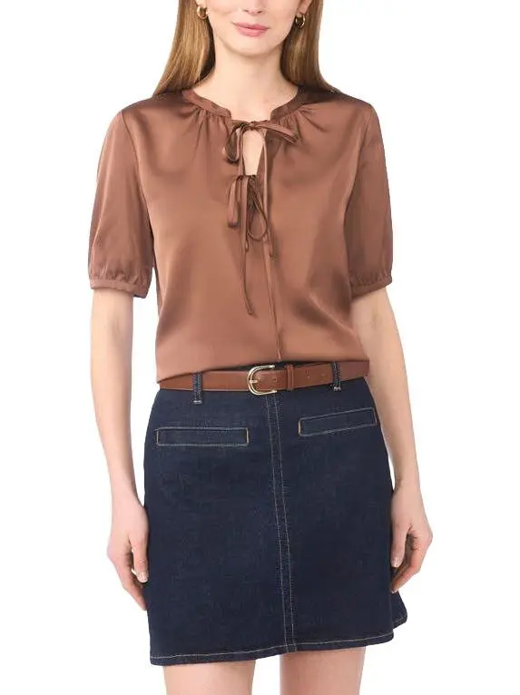 Vince Camuto Tie-front Satin Top - Cocoa