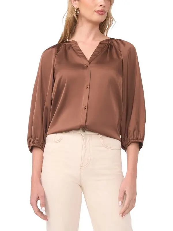 Vince Camuto Raglan Sleeve Satin Top - Cocoa