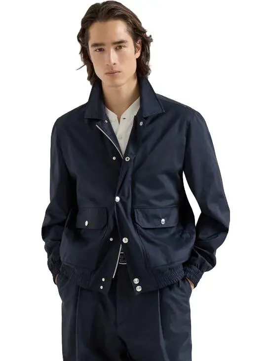 Brunello Cucinelli Bonded Fabric Shirt Jacket - Navy Blue