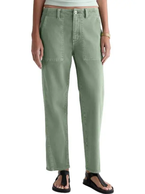 Ag High-waist Ankle Straight Leg Twill Pants - Sulfur Faded Moss
