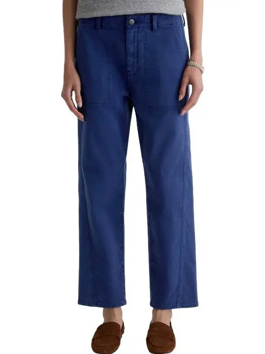 Ag High-waist Ankle Straight Leg Twill Pants - Sulfur Pacific Navy