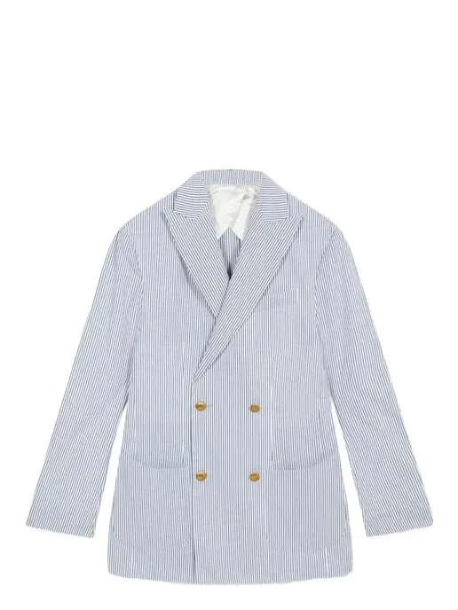 FORTELA Oscar Double Breasted Seersucker Cotton Blazer Jacket - Blue