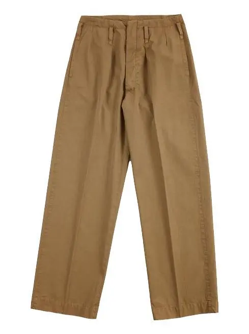 FORTELA Double Pleat Cotton Trousers - Leather