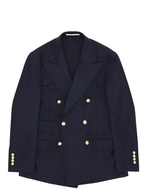 FORTELA Classic Double-breasted Merino Wool Blazer - Blue