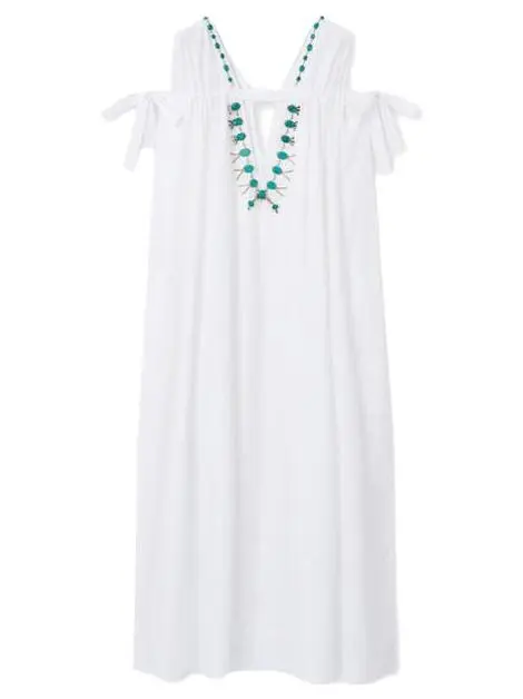 FORTELA Afef Deep V-neck Cotton Dress - Ecru