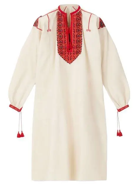 FORTELA Afra Embroidered Cotton Kaftan Dress - Ecru