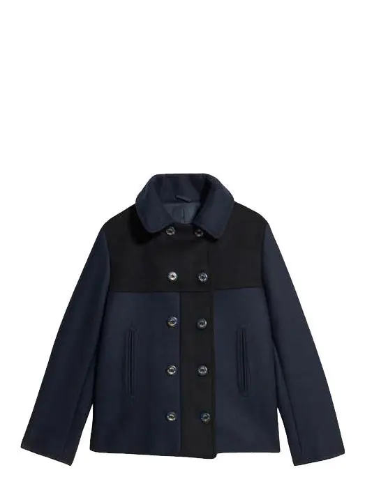 FORTELA Patchwork Wool Caban Jacket - Navy Blue