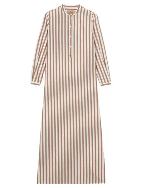 FORTELA Striped Cotton Kaftan Dress - Brown