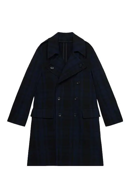 FORTELA Winston Double-breasted Checked Wool Coat - Navy Blue