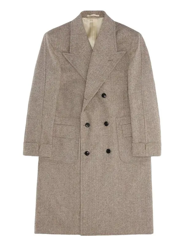 FORTELA Double Breasted Herringbone Bogart Coat - Beige