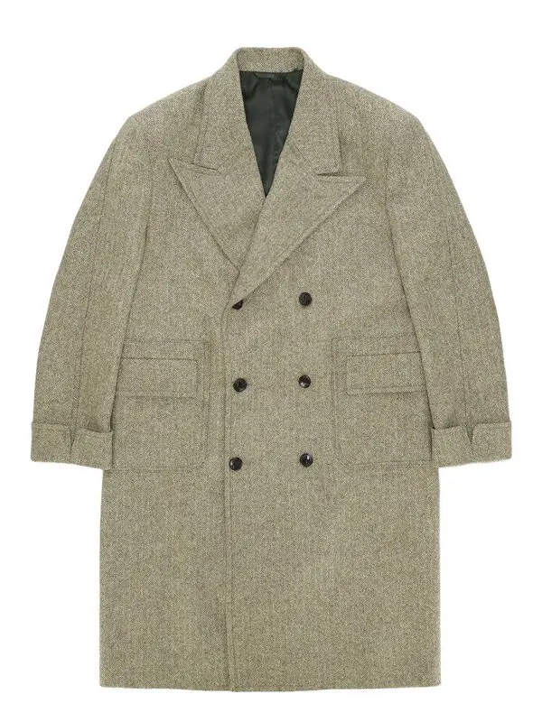 FORTELA Double Breasted Herringbone Bogart Coat - Green