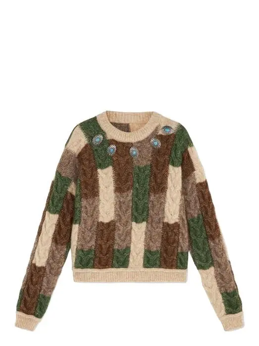 FORTELA Patchwork Crew Neck Sweater - Multicolor
