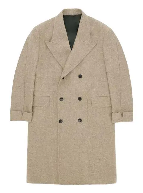 FORTELA Double-breasted Herringbone Coat - Beige