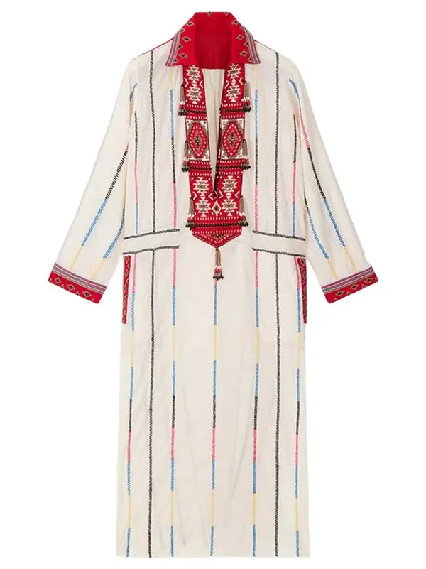 FORTELA Adish Bicolor Muslin Caftan - Ecru
