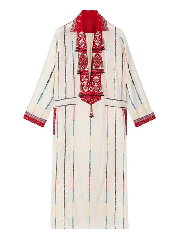 FORTELA Adish Bicolor Muslin Caftan - Ecru