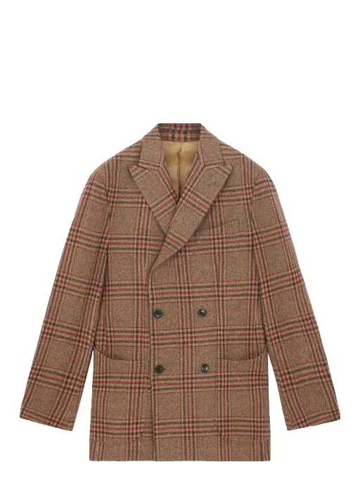 FORTELA Double-breasted Plaid Jacket - Camel