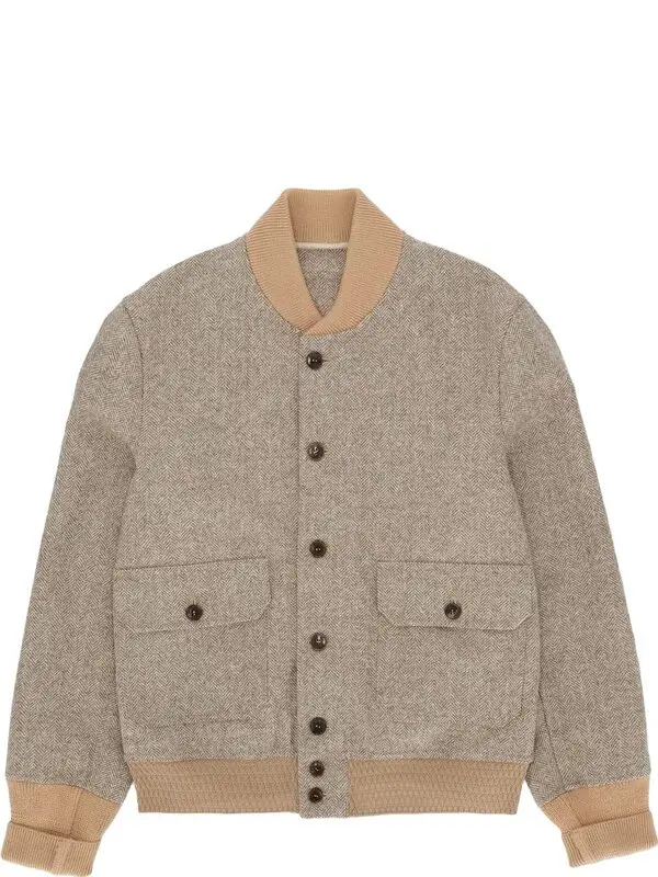 FORTELA Herringbone Wool Bomber Jacket - Beige