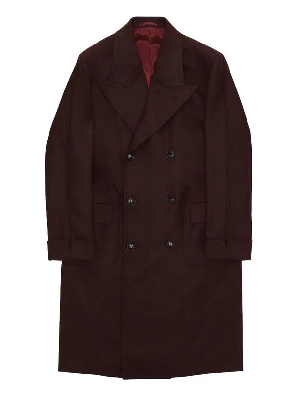 FORTELA Double-breasted Wool Overcoat - Burgundy