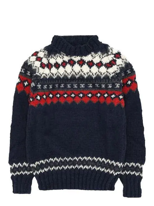 FORTELA Navajo Pattern Merino Wool Pullover - Navy Blue