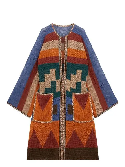 FORTELA Lara Navajo Jacquard Linen Cardigan - Multicolor