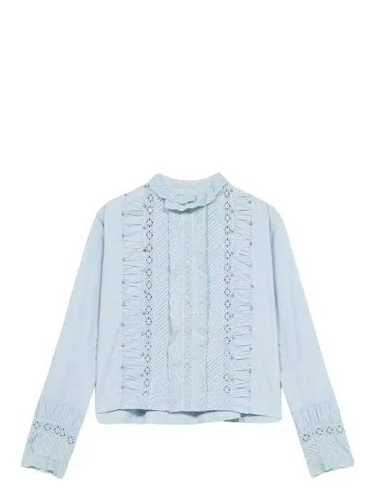 FORTELA Woven High Neck Blouse - Light Blue
