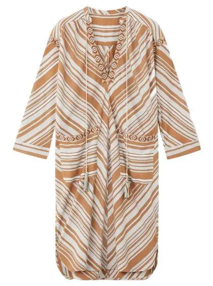 FORTELA Afsar Geometric Stripe Midi Dress - Camel