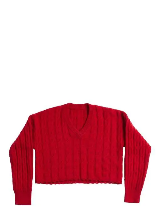 FORTELA Cotton Knit V-neck Sweater - Red