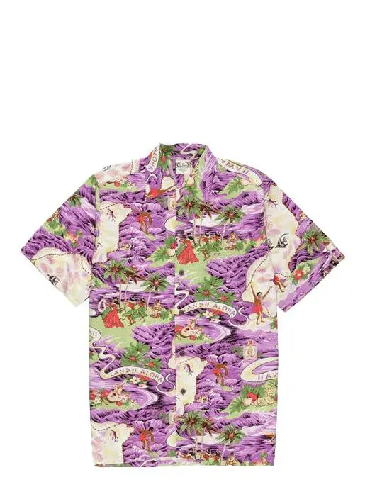 FORTELA Tropical Hawaiian Short Sleeve Shirt - Violet