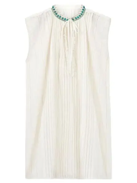 FORTELA Afir Striped Cotton Sleeveless Dress - Beige