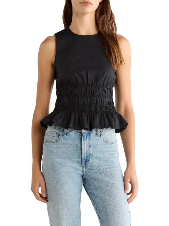 Staud Culver Smocked Sleeveless Top - Black