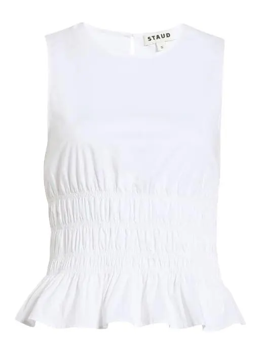 Staud Culver Smocked Sleeveless Top - White
