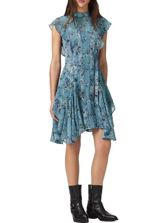 ALLSAINTS Fleur Handkerchief Hem Dress - Vine Lake Blue