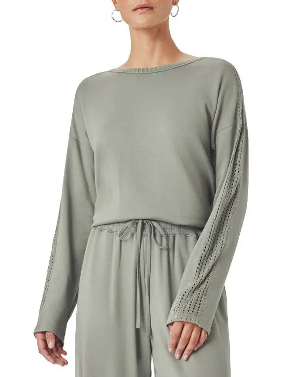 Splendid Jada Pointelle Sweatshirt - Eucalyptus Green