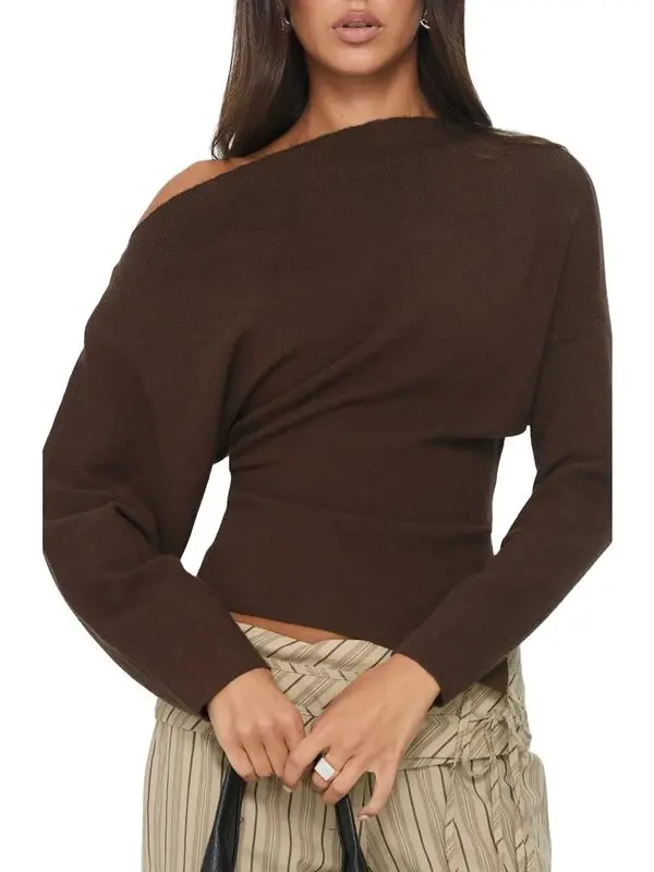 Princess Polly Kaelith One-shoulder Sweater - Brown