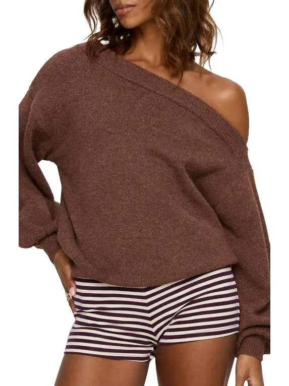 Princess Polly Noble One-shoulder Sweater - Chocolate