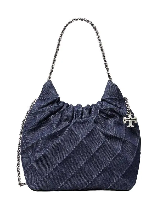 Tory Burch Mini Fleming Quilted Denim Hobo Bag - Blue