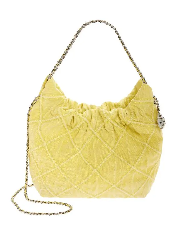 Tory Burch Mini Fleming Quilted Denim Hobo Bag - Yellow