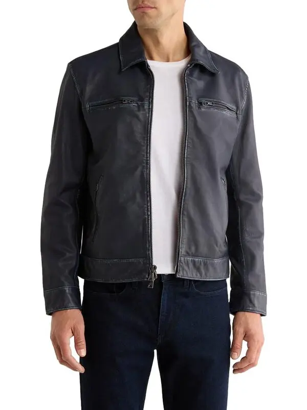 John Varvatos Nicholas Burnished Sheepskin Leather Jacket - Deep Blue